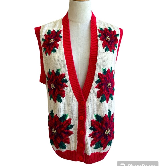 Westbound | Sweaters | Westbound Knitted Vintage Poinsettia Holiday Red Cream Sweater Vest Size ...